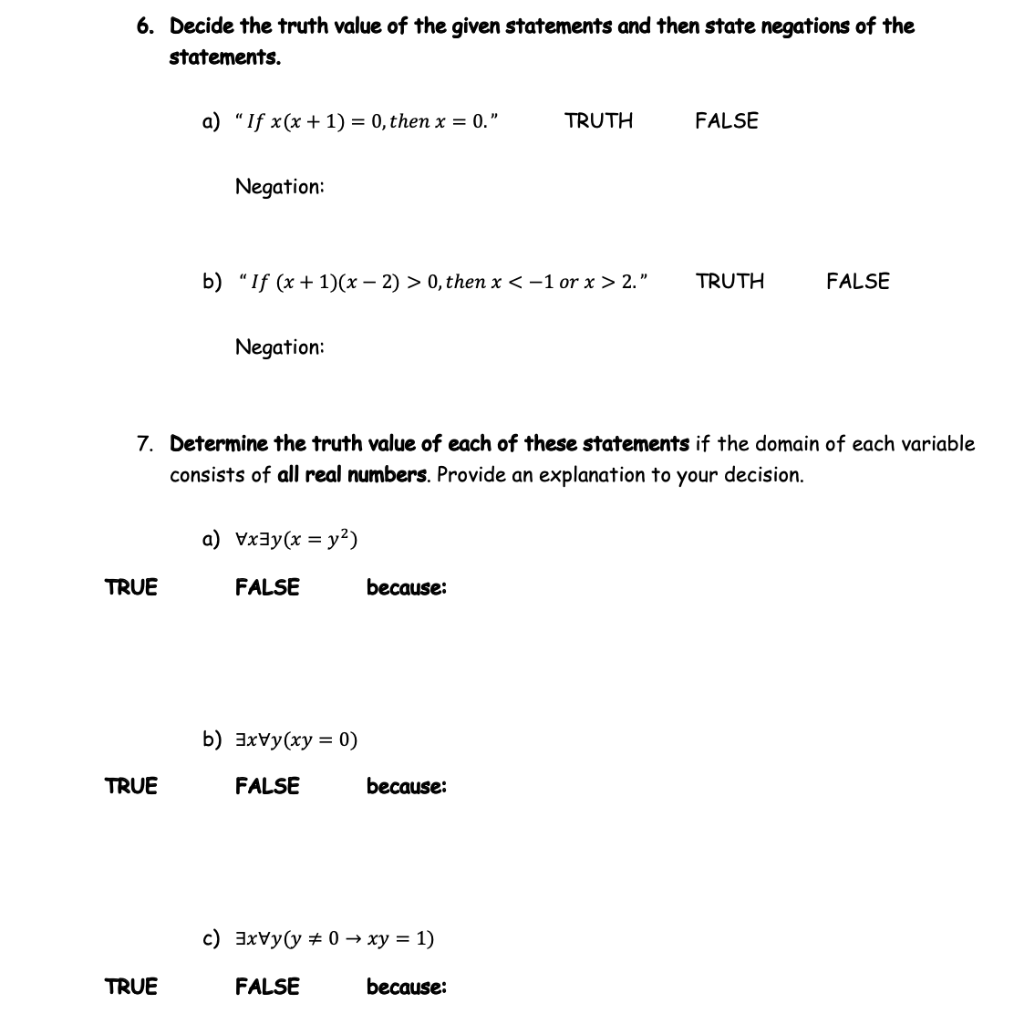 Solved 5. Determine the truth value of following statements | Chegg.com