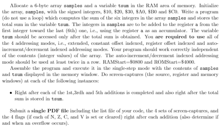 Solved Allocate a 6-byte array samples and a variable tsum | Chegg.com