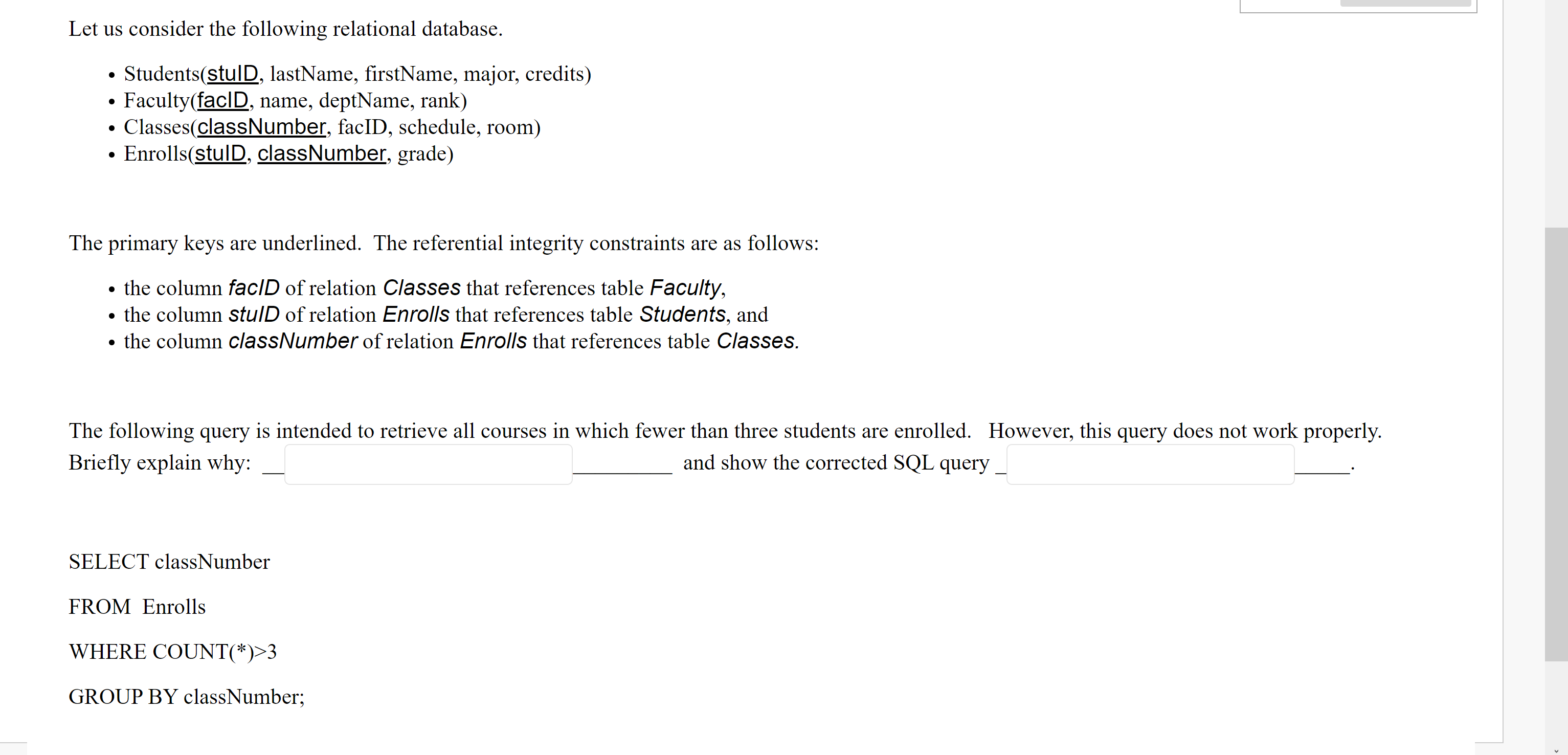 Solved Let Us Consider The Following Relational Database 1455