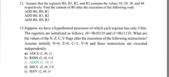Solved Assume that the registers R0, R1, R2, and R3 contains | Chegg.com