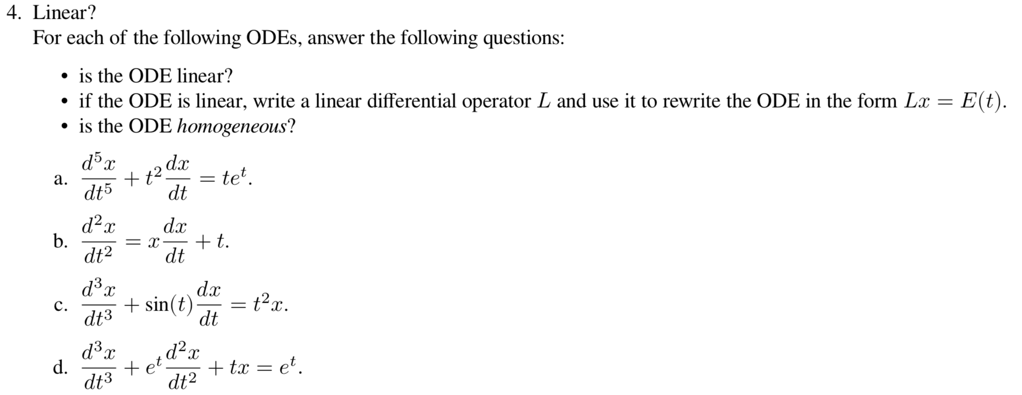 Solved For each of the following ODEs, answer the following | Chegg.com