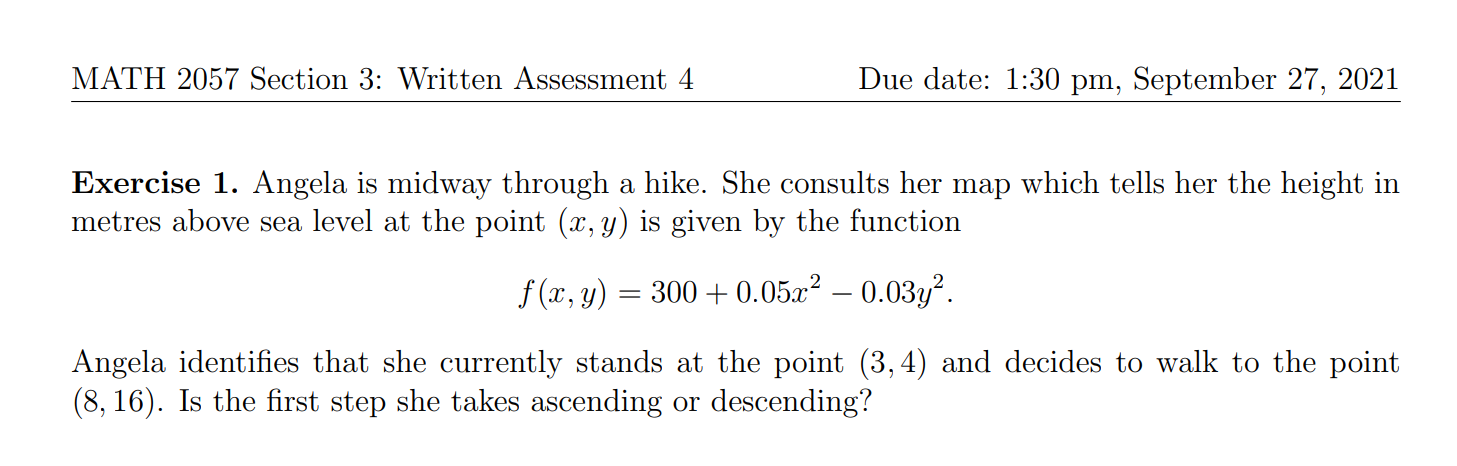 Solved MATH 2057 Section 3: Written Assessment 4 Due date: | Chegg.com