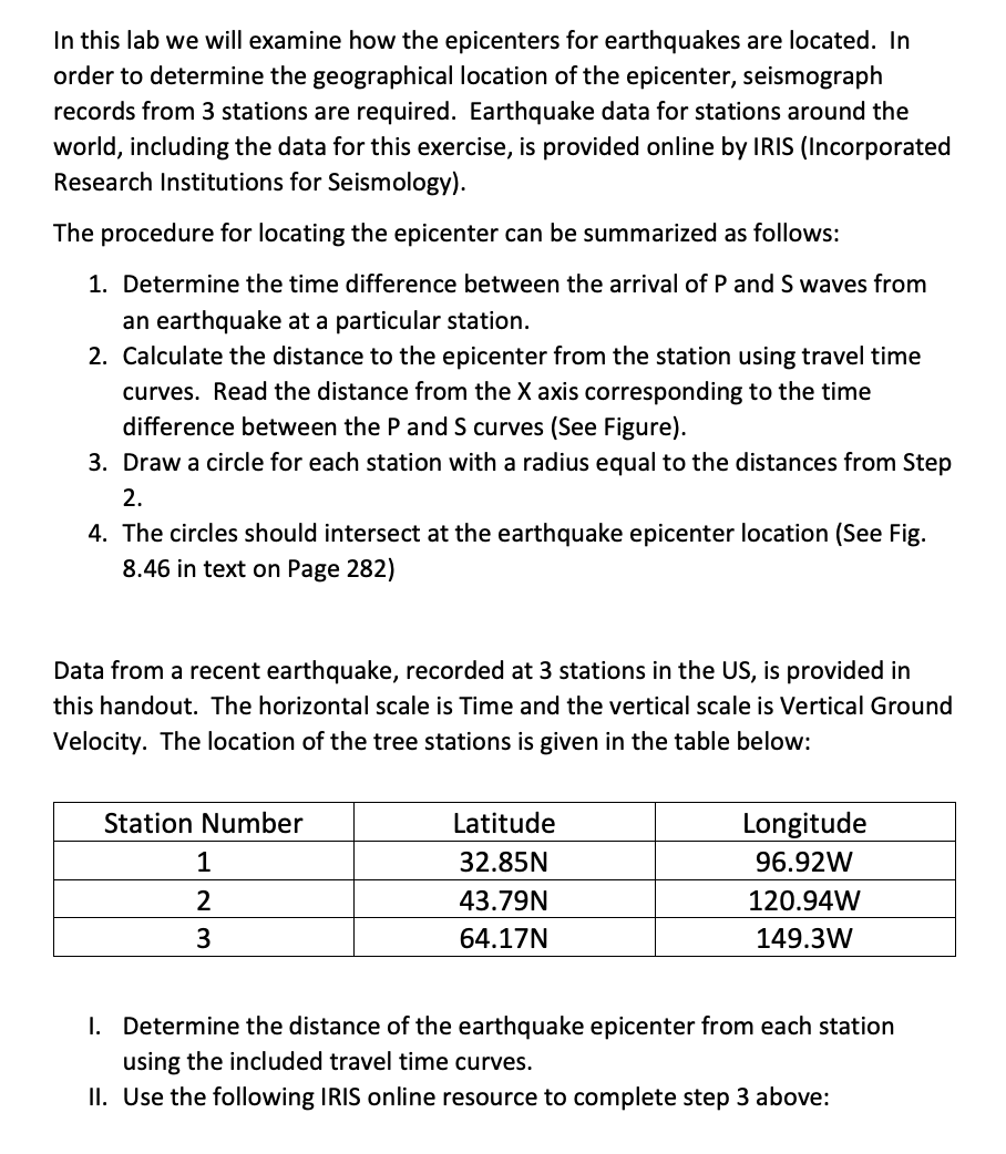 Solved In this lab we will examine how the epicenters for | Chegg.com