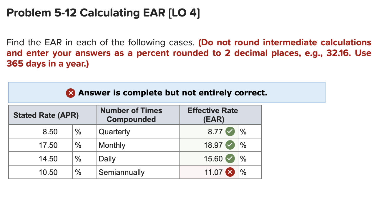 Problem 5-12 Calculating EAR (LO 4] Find the EAR in | Chegg.com