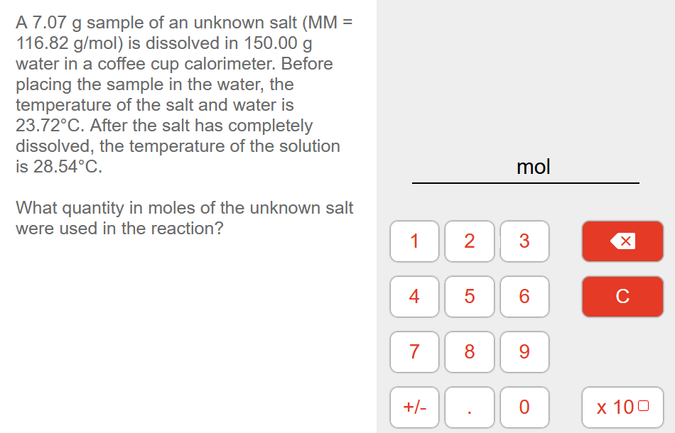 Solved A 7.07 g sample of an unknown salt (MM= 116.82 g/mol | Chegg.com