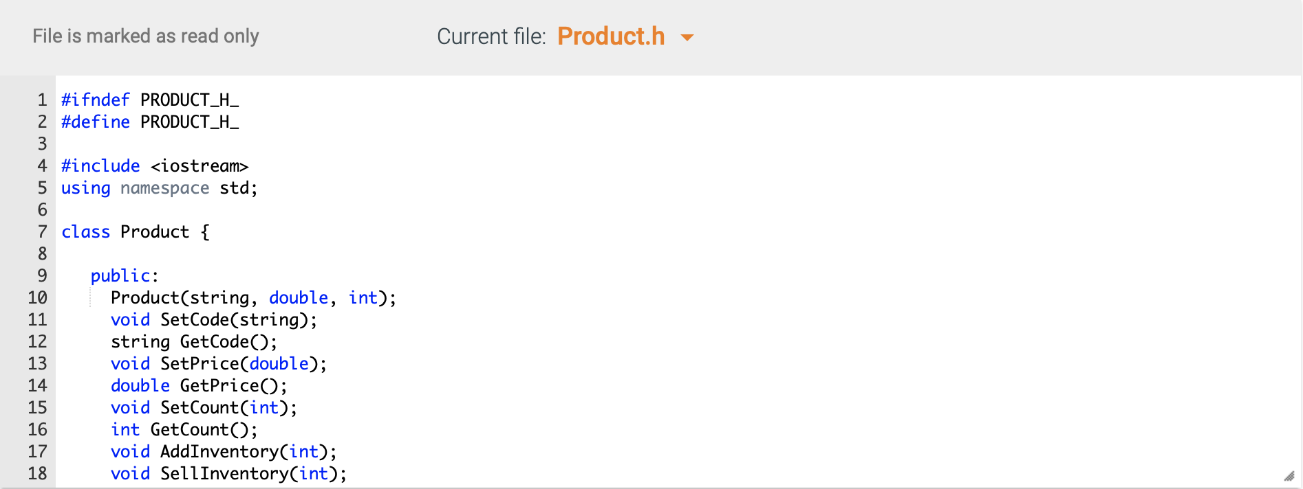 Solved 23.10 LAB: Product class Given main() and Product.h, | Chegg.com