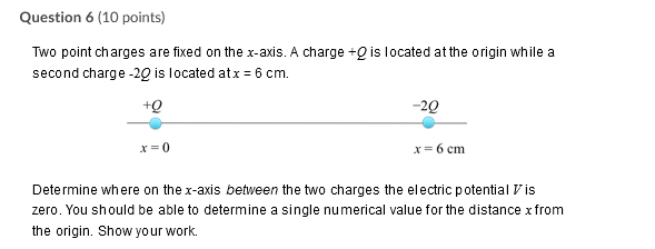 Solved Question 6 (10 points) Two point charges are fixed on | Chegg.com