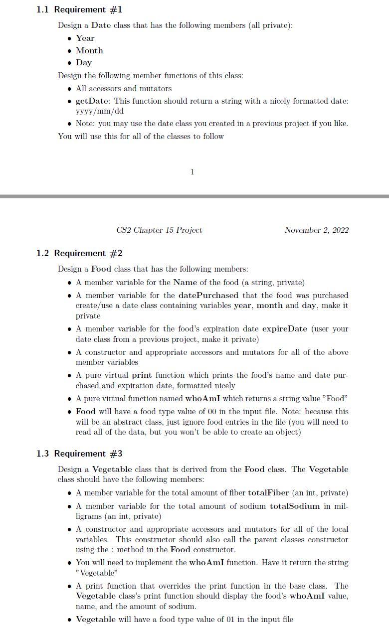 Solved C Pure Virtual Functions Abstract Class So Food