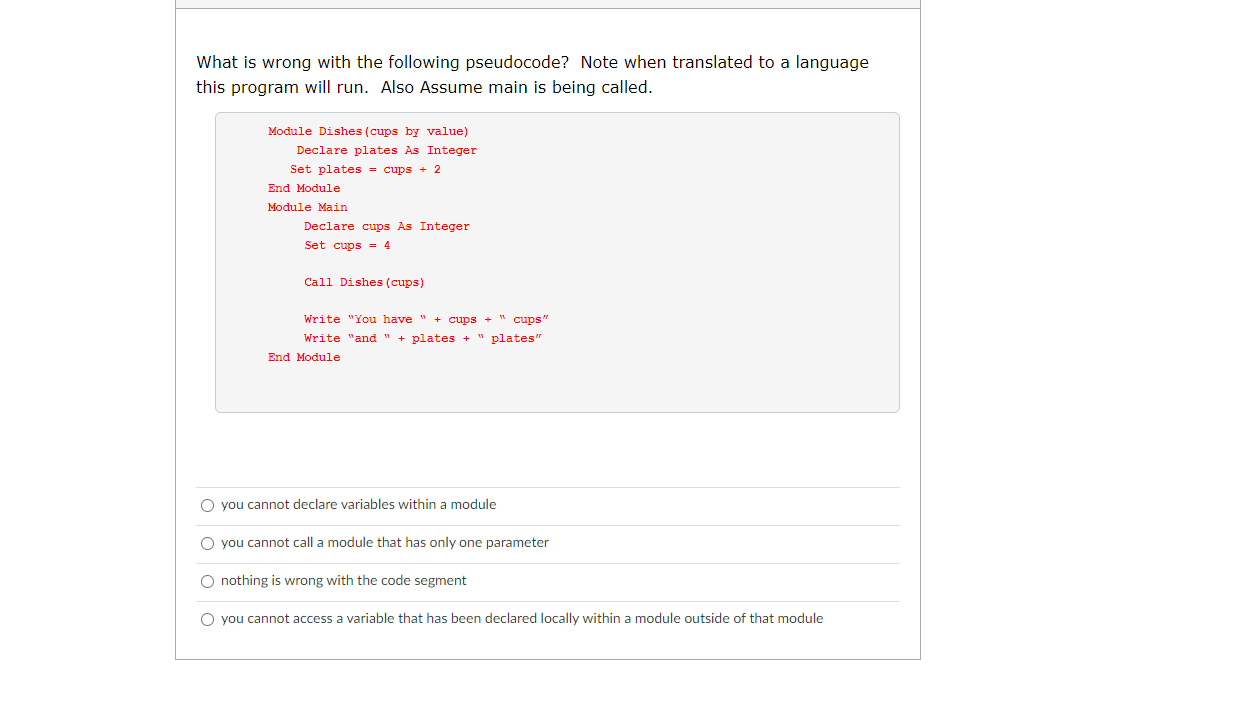 Solved What is wrong with the following pseudocode? Note | Chegg.com