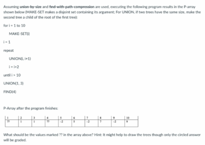 Solved Assuming union-by-size and find-with-path-compression | Chegg.com