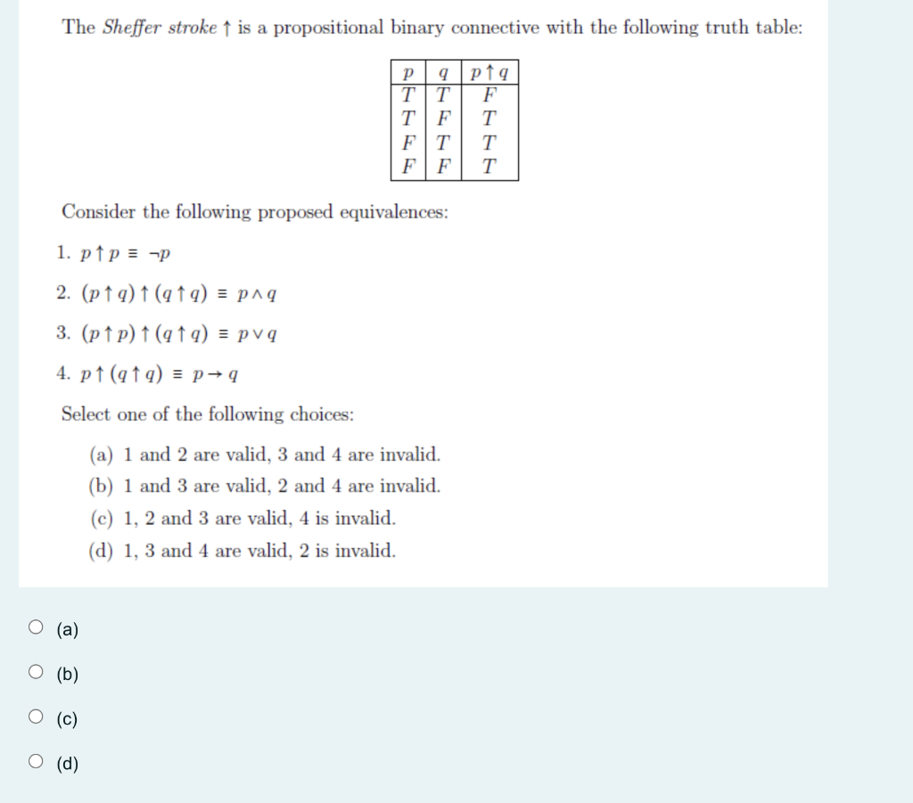 Solved The Sheffer Stroke † Is A Propositional Binary 