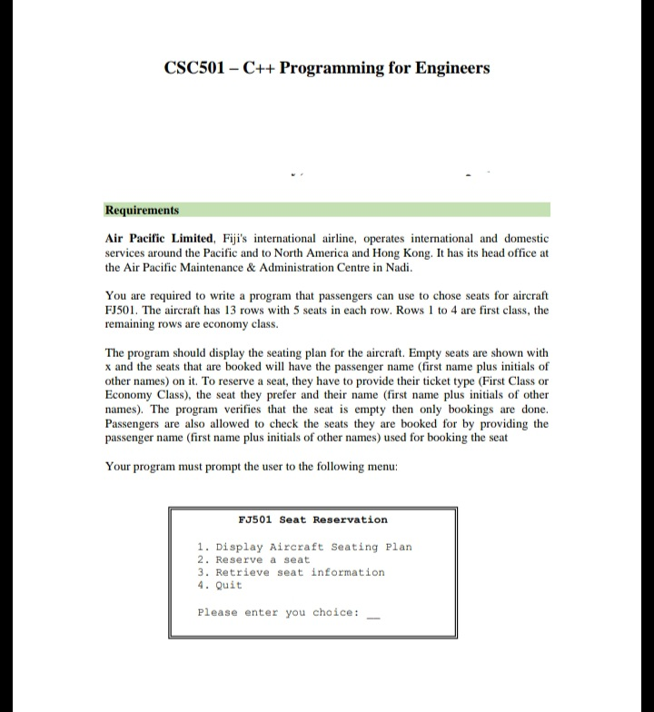 Solved CSC501 - C++ Programming for Engineers Requirements | Chegg.com