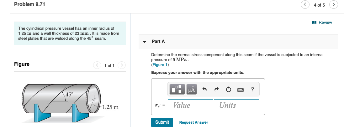 Solved The cylindrical pressure vessel has an inner radius | Chegg.com