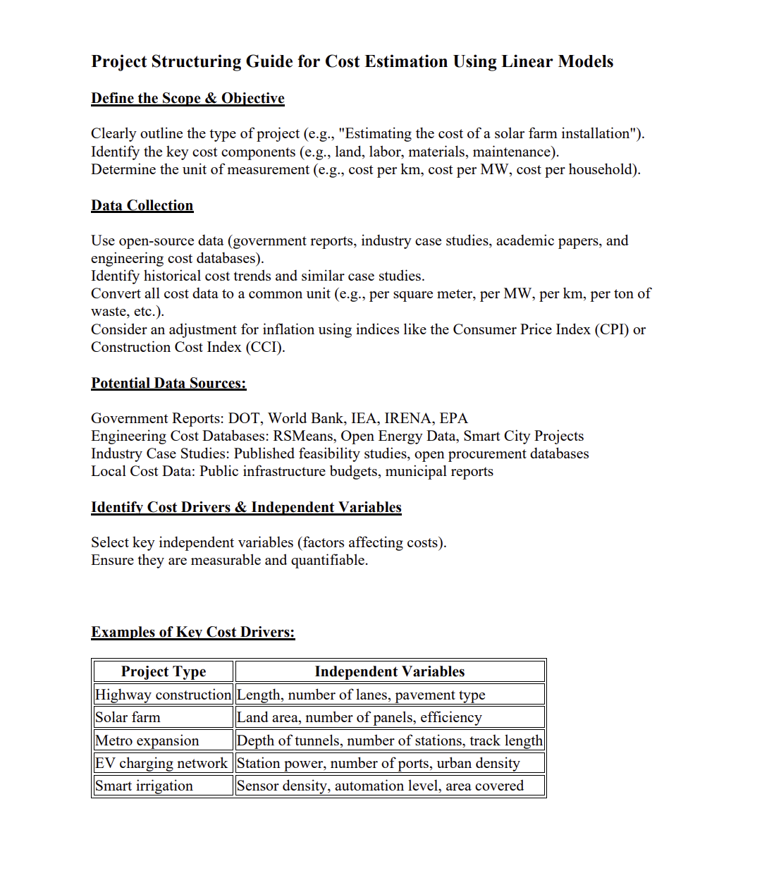 Regression Analysis For Cost Estimation In