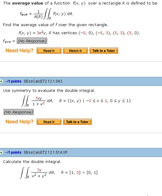 Solved The Average Value Of A Function Fx Y Over A