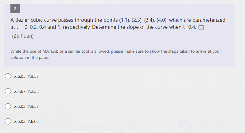 Solved A Bezier cubic curve passes through the points | Chegg.com