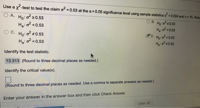 Solved use a X2-test to test the claim o2 0.53 at the o 0.05 | Chegg.com