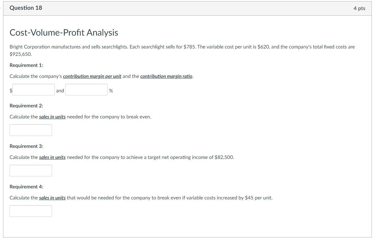 Solved Cost-Volume-Profit Analysis Bright Corporation | Chegg.com