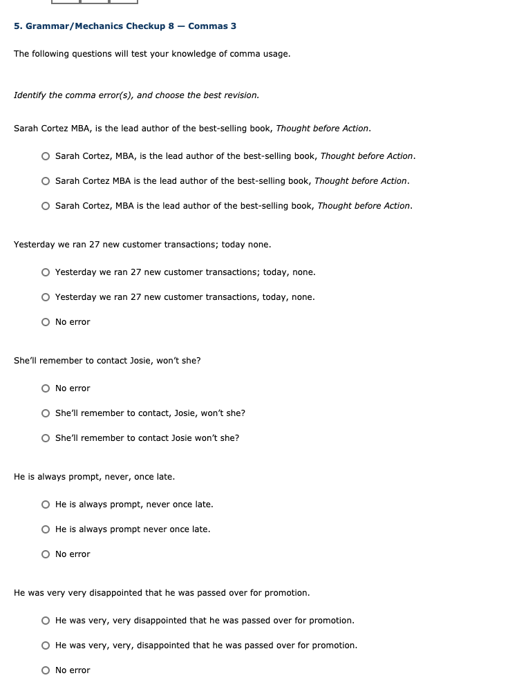 Solved 5. Grammar/Mechanics Checkup 8 - Commas 3 The | Chegg.com