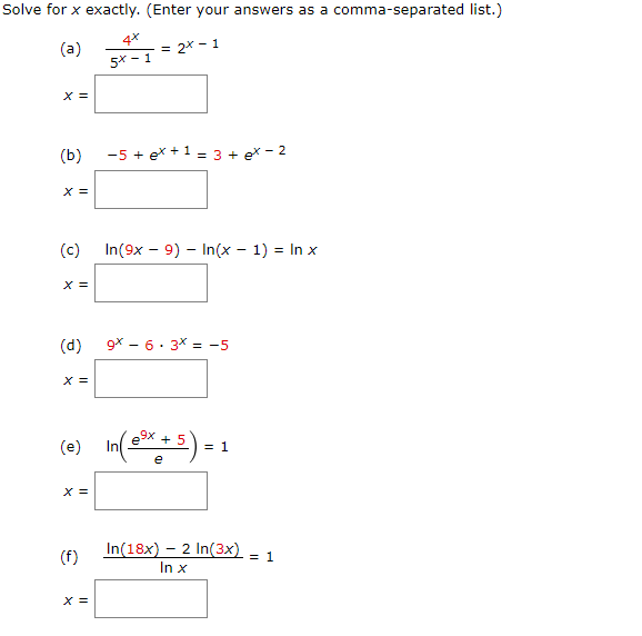 Solved Solve for x exactly. (Enter your answers as a | Chegg.com