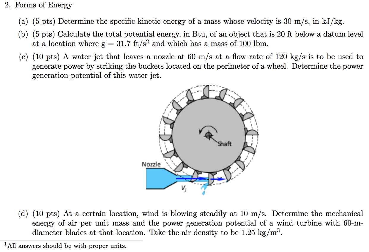 Solved 2. Forms of Energy (a) (5 pts) Determine the specific | Chegg.com