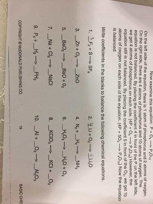 Solved write the coefficients in the blanks to balance the | Chegg.com