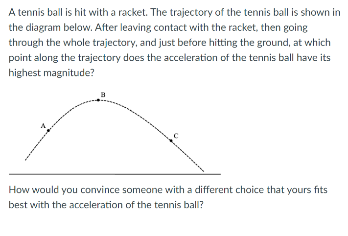 Solved At which point (a), (b), or (c) along the trajectory | Chegg.com
