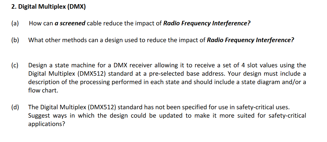 2. Digital Multiplex (DMX) (a) How can a screened | Chegg.com