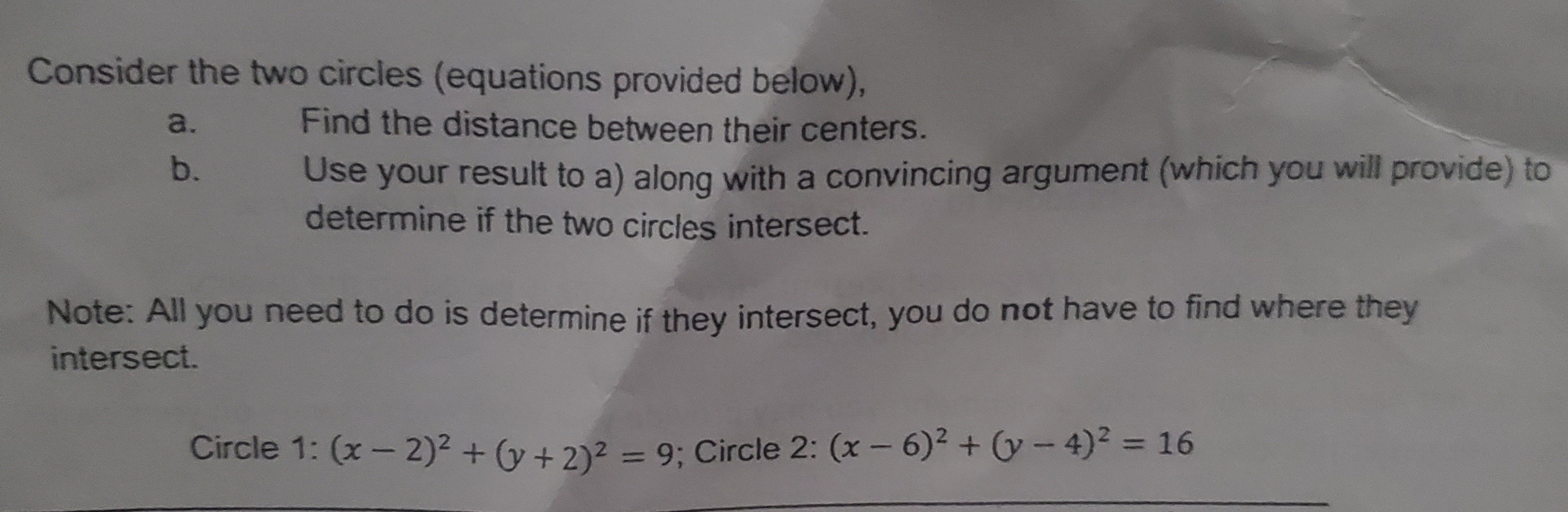 Solved Consider the two circles (equations provided below), | Chegg.com