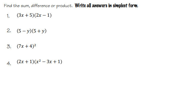 Solved Find the sum, difference or product. Write all | Chegg.com