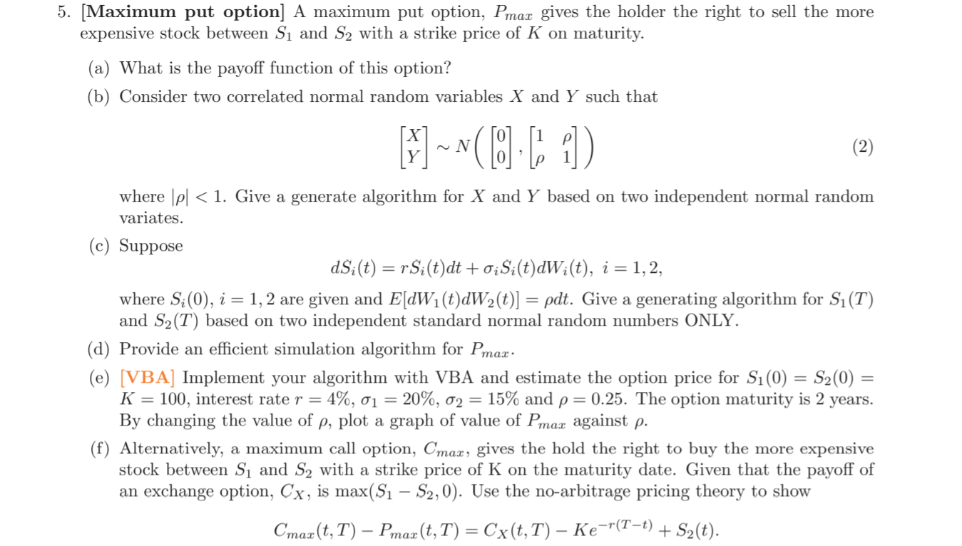 5. [Maximum put option] A maximum put option, Pmax | Chegg.com