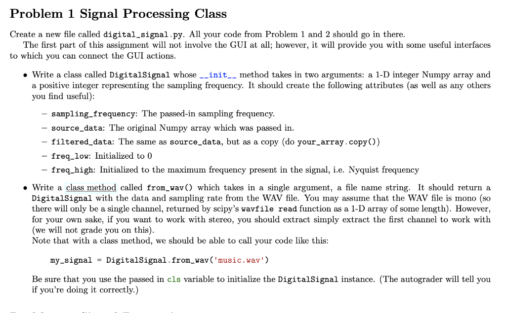 Solved Problem 1 Signal Processing Class Create a new file | Chegg.com