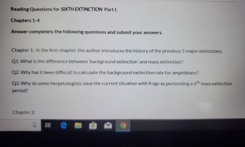 Solved Reading Questions for SIXTH EXTINCTION Part I. | Chegg.com