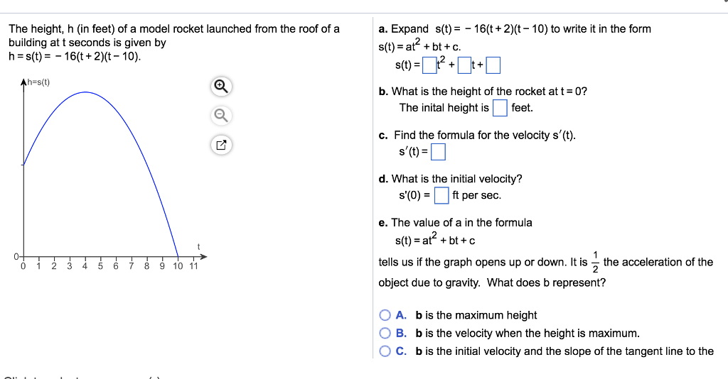 Solved The height, h (in feet) of a model rocket launched | Chegg.com