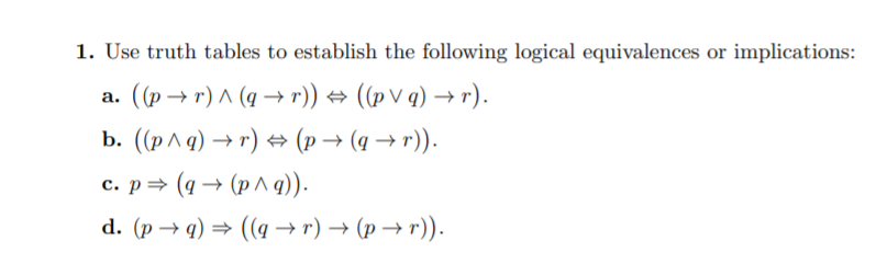 Solved 1. Use truth tables to establish the following | Chegg.com