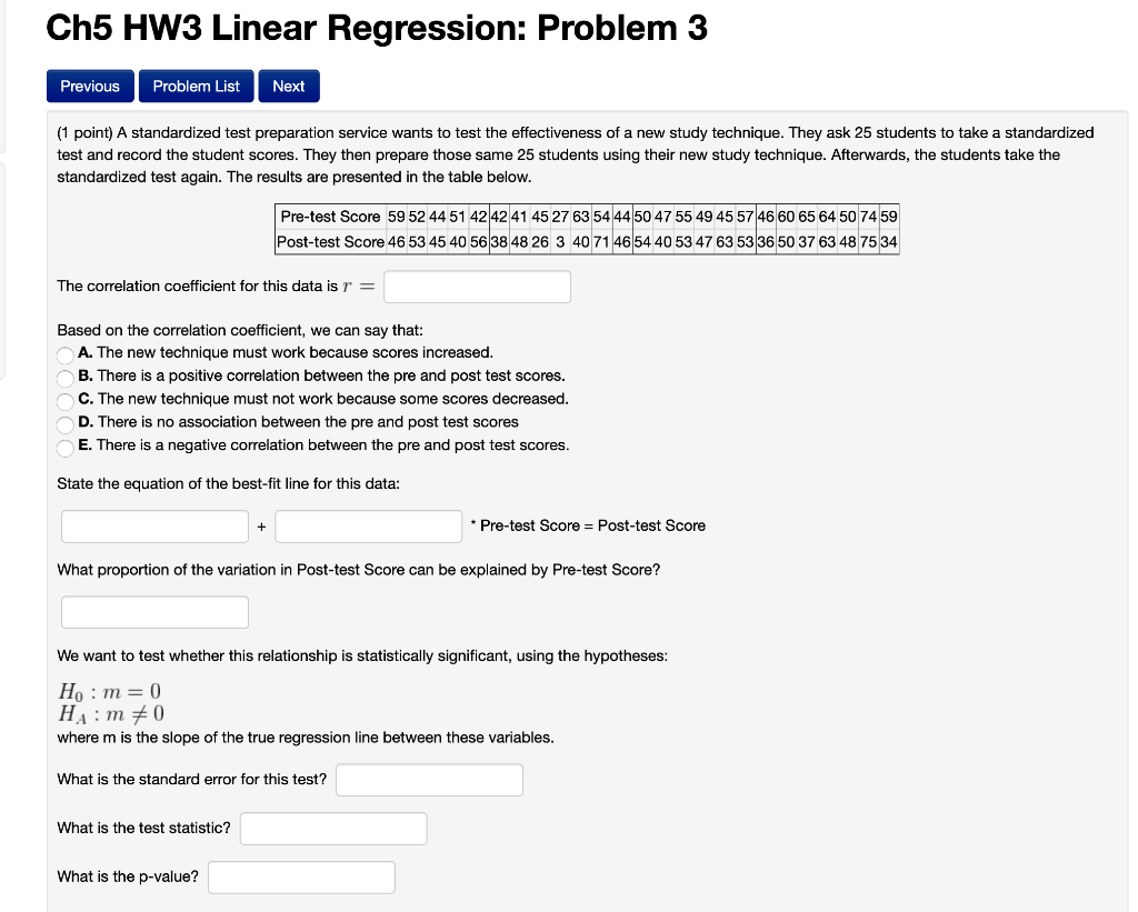 Solved Ch5 HW3 Linear Regression: Problem 3 Previous Problem | Chegg.com