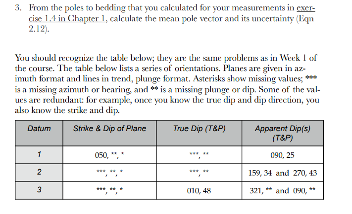 please use an excel spreadsheet (structural geology) | Chegg.com