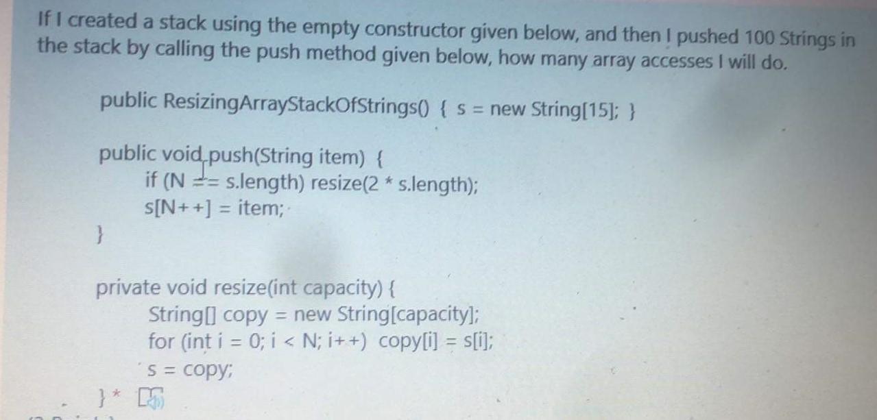 If I created a stack using the empty constructor | Chegg.com