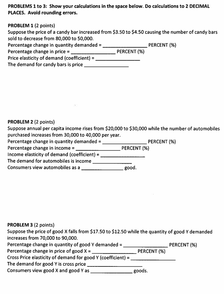 Solved PROBLEMS 1 to 3: Show your calculations in the space | Chegg.com