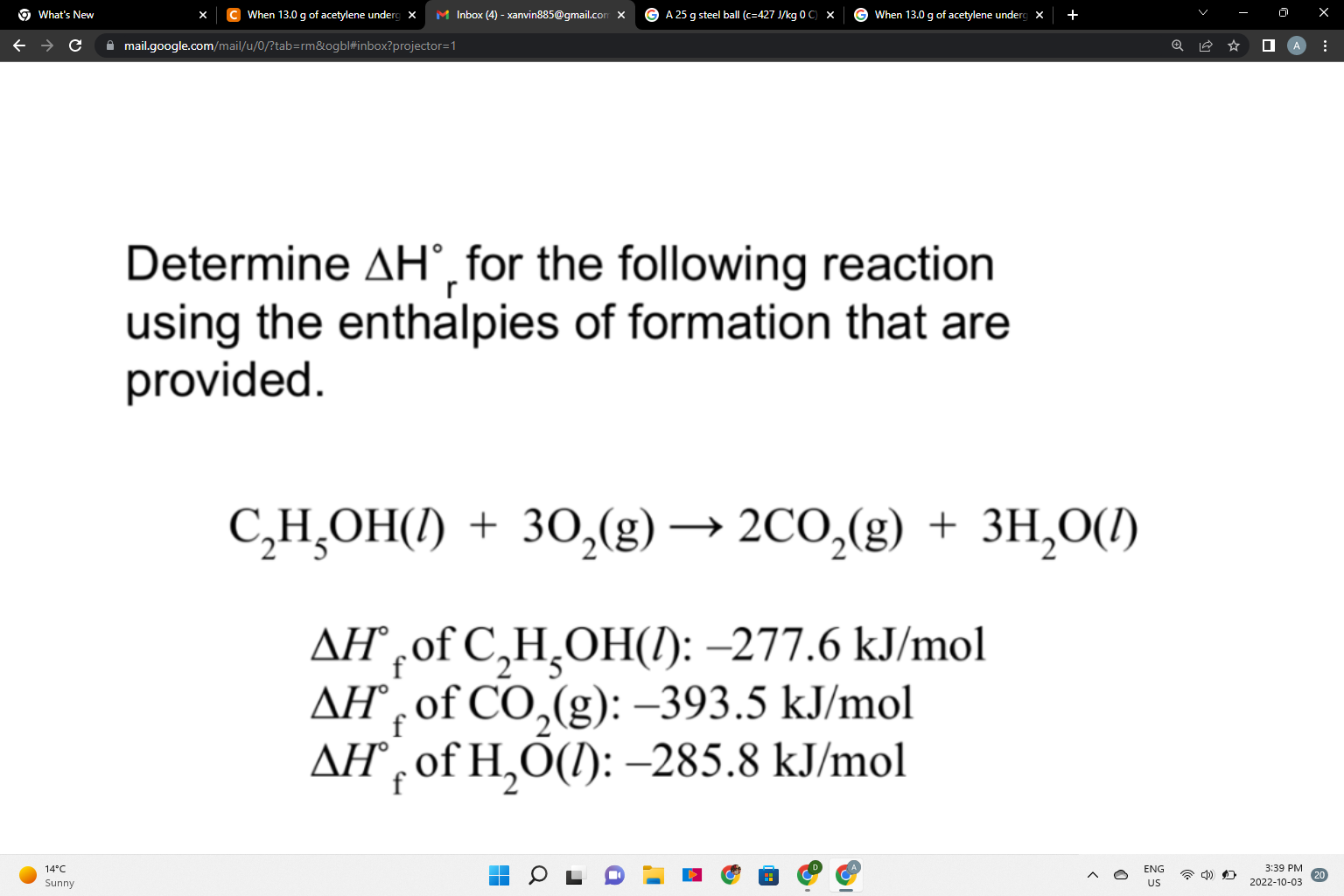 Solved Determine ΔHr∘ for the following reaction using the | Chegg.com