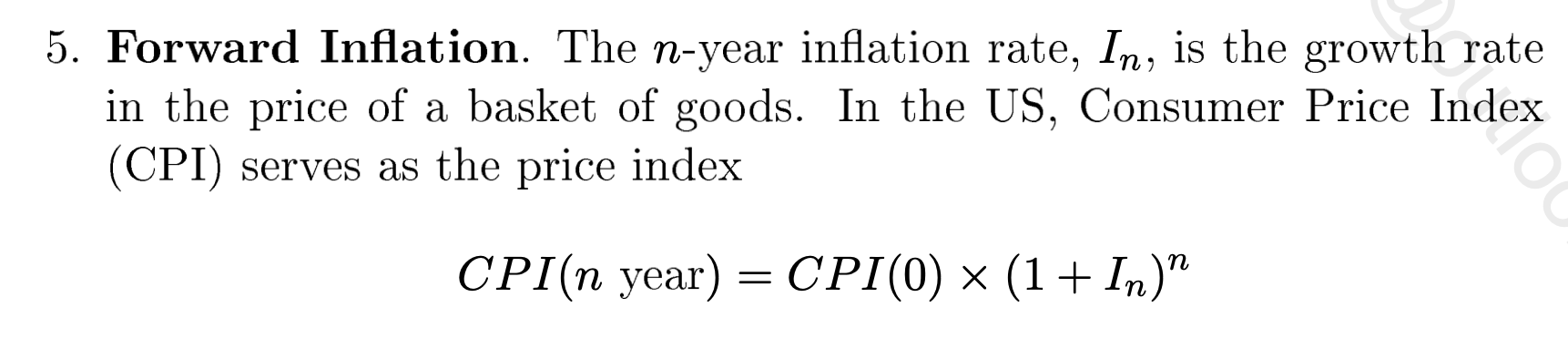 Solved 5. Forward Inflation. The n-year inflation rate, In, | Chegg.com