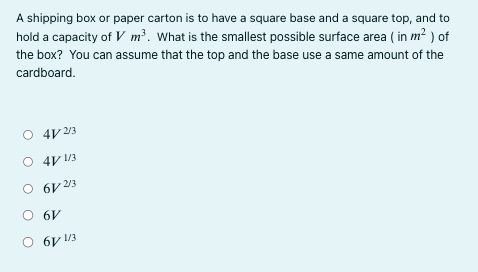 Solved What is the smallest possible surface are in m^2 of | Chegg.com