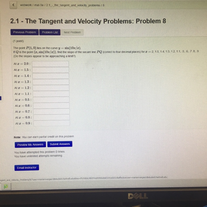Solved webwork mat-3a/2.1-the tangent and velocity_ problems | Chegg.com