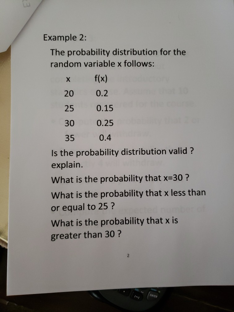 Solved Example 2: The probability distribution for the | Chegg.com