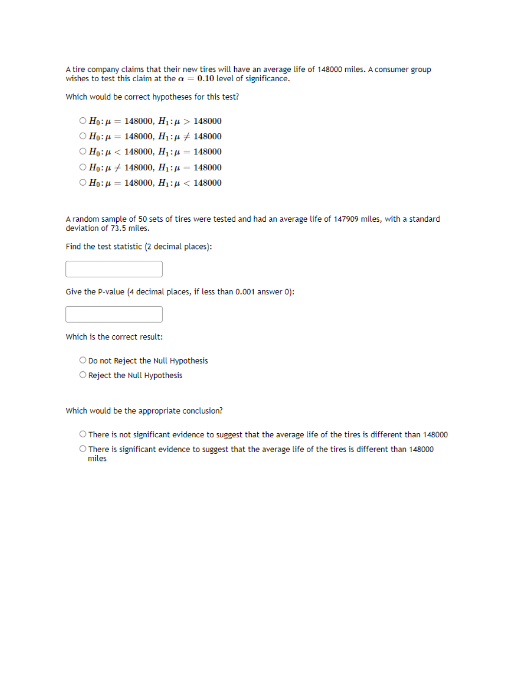 Solved A tire company claims that their new tires will have | Chegg.com