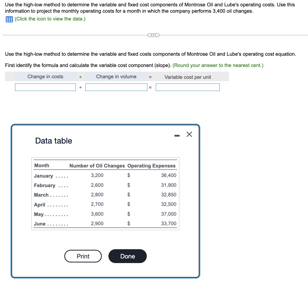 Solved Use the high-low method to determine the variable and | Chegg.com
