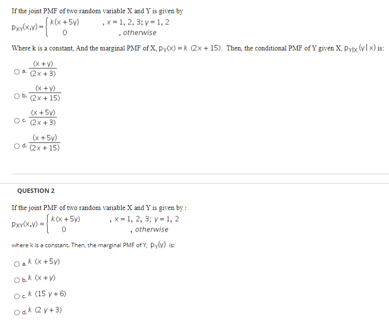 Solved If the joint PMF of two random variable X and Y is | Chegg.com