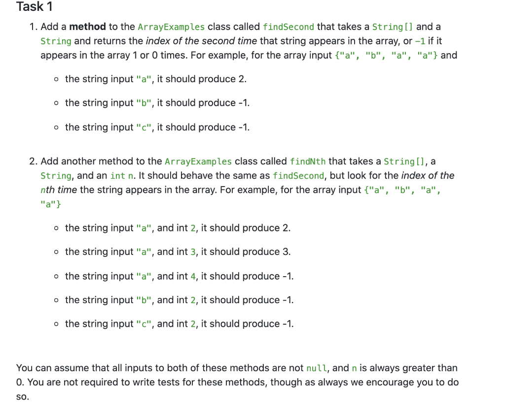 Solved Task 1 1. Add a method to the ArrayExamples class | Chegg.com