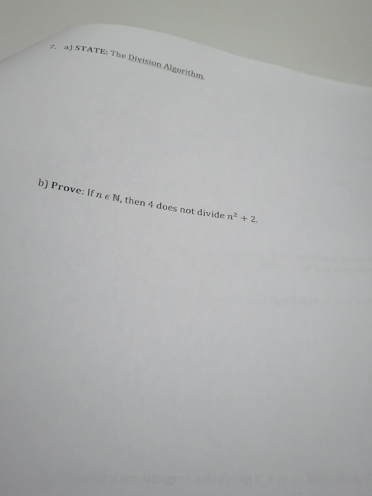Solved The Division Algorithm. Prove: If n elementof N, | Chegg.com
