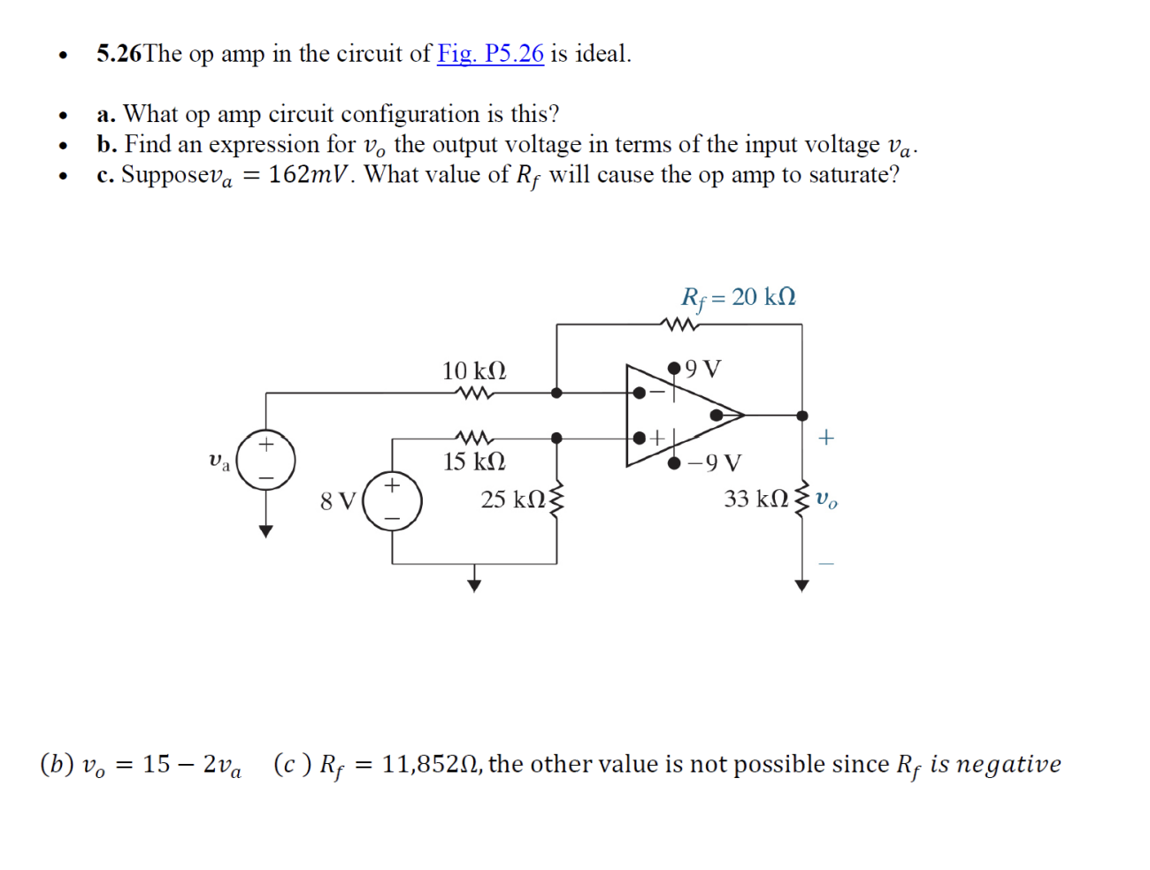 Solved - 5.26The op amp in the circuit of Fig. P5.26 is | Chegg.com